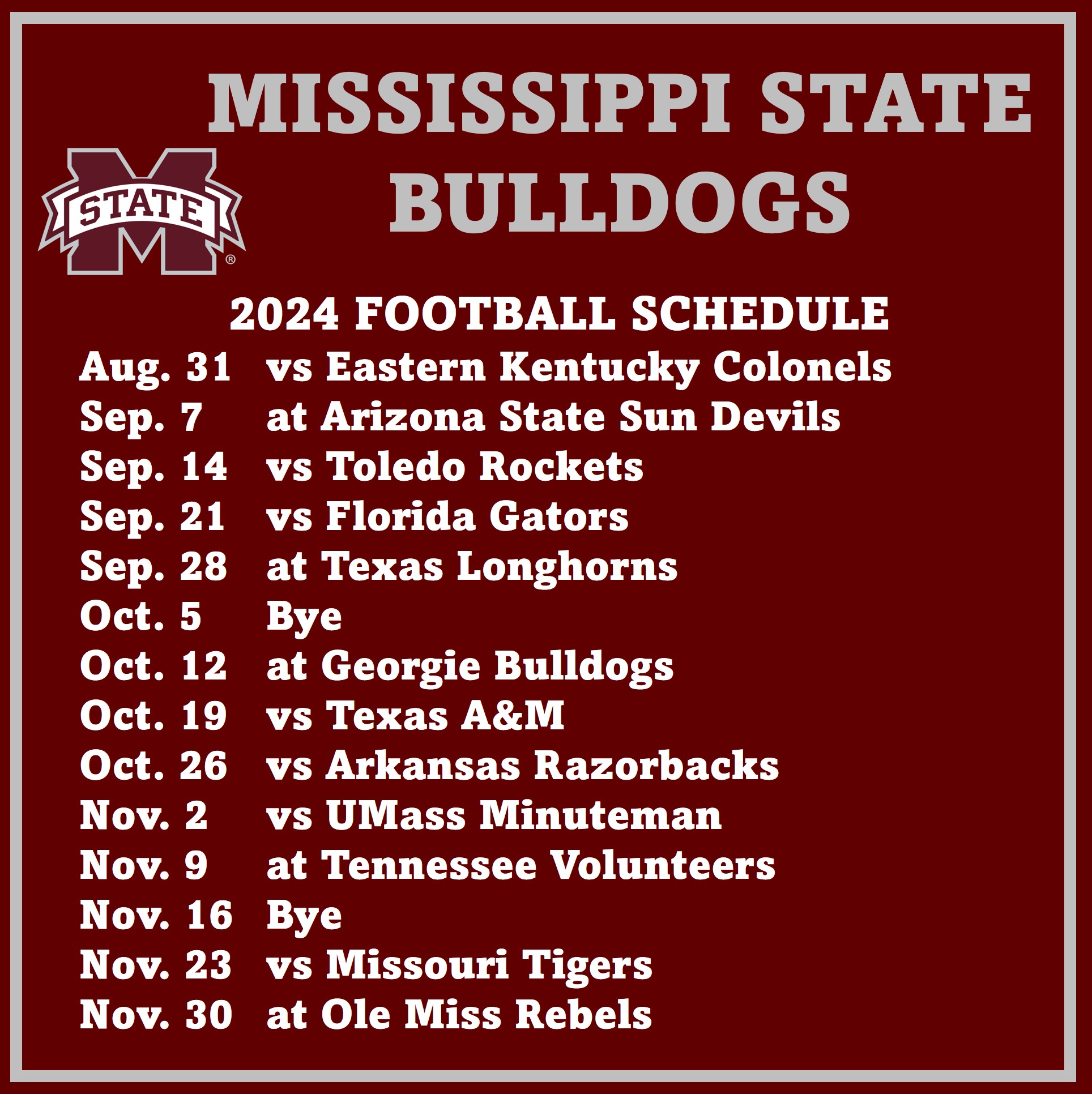 Mississippi state football schedule store